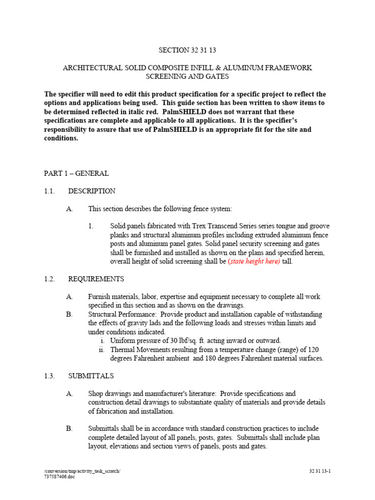 Composite Panel Specification | PDF | Screw | Pipe (Fluid Conveyance)