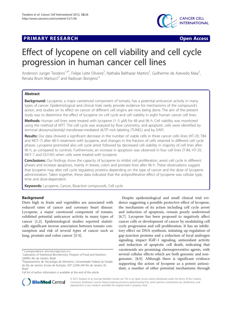 Teodoro 2012 Lycopene Solubility | PDF | Cell Cycle | Cancer