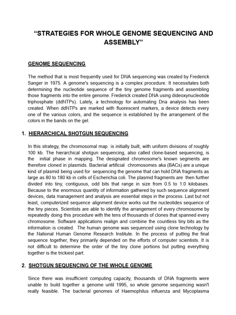 Strategies For Whole Genome Sequencing and Assembly | PDF