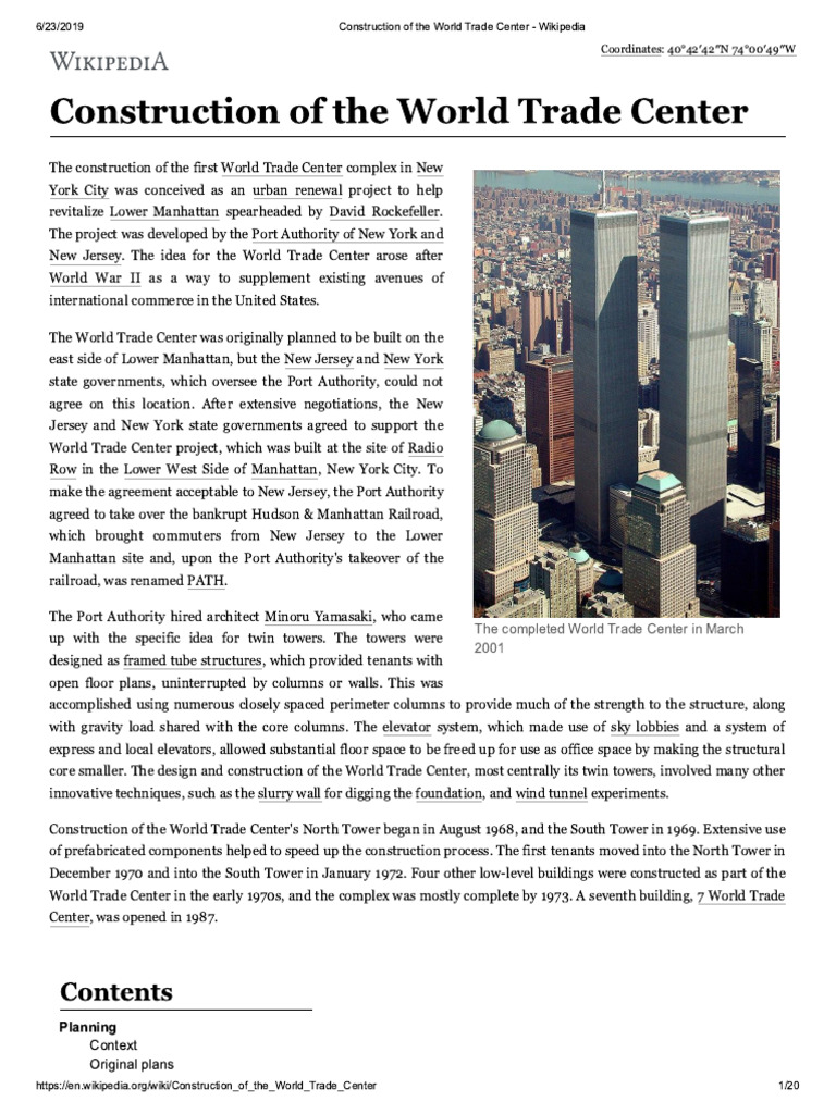 Construction of The World Trade Center - Wikipedia | PDF