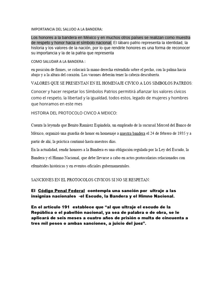 Importancia Del Saludo A La Bandera | PDF