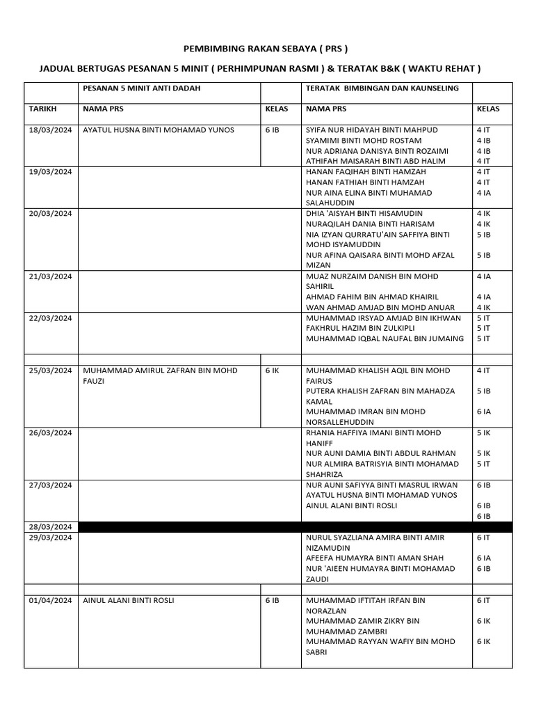 JADUAL PRS SETORA 2024 | PDF