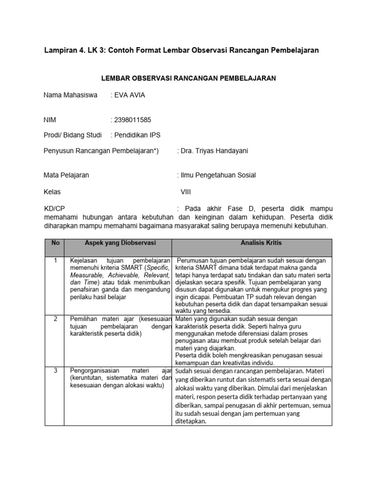 Lampiran 4. LK 3.eva Contoh Format Lembar Observasi Rancangan ...