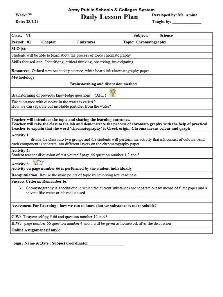 Week 7science Class VI | PDF | Lesson Plan | Chromatography