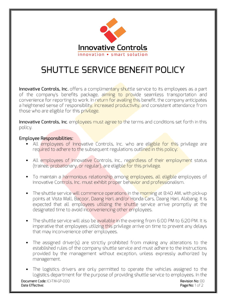 Shuttle Service Benefit Policy | PDF