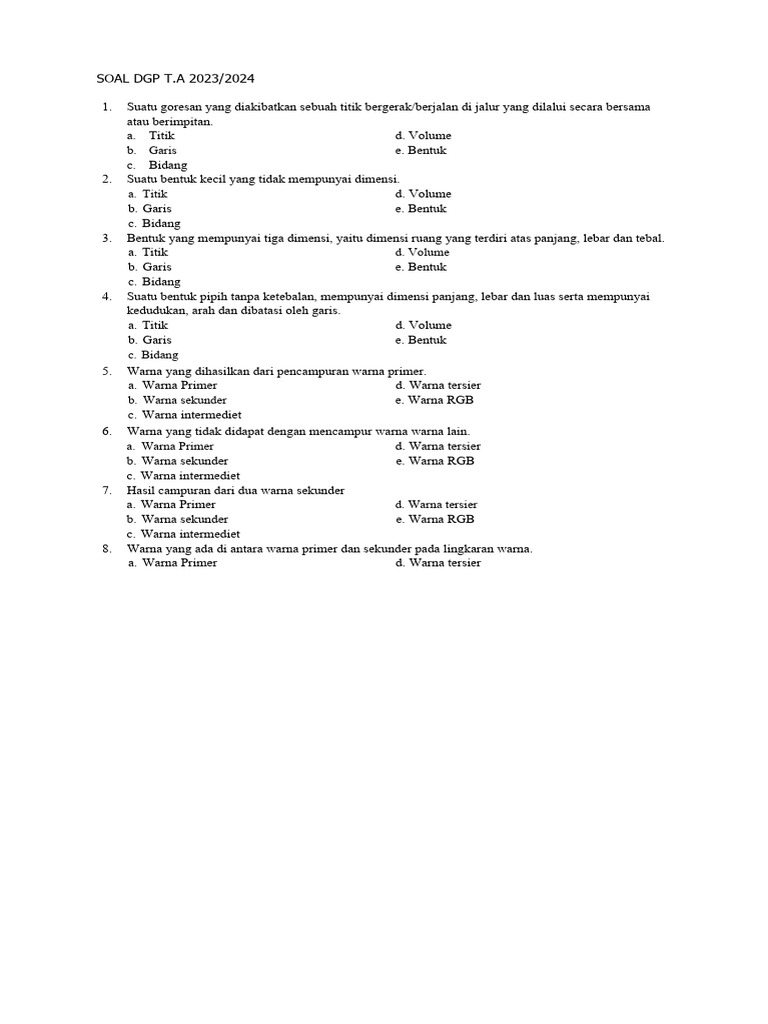 SOAL DGP T.A 2023/2024: Garis | PDF