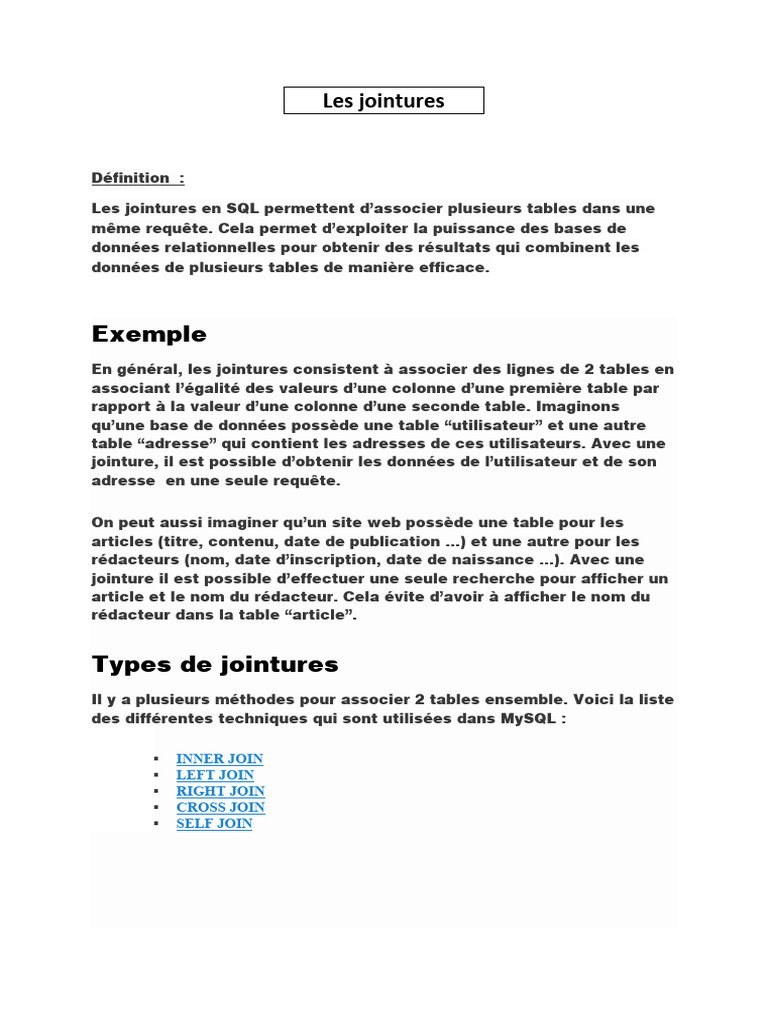 Les Jointures | PDF | MySQL | Gestion des données