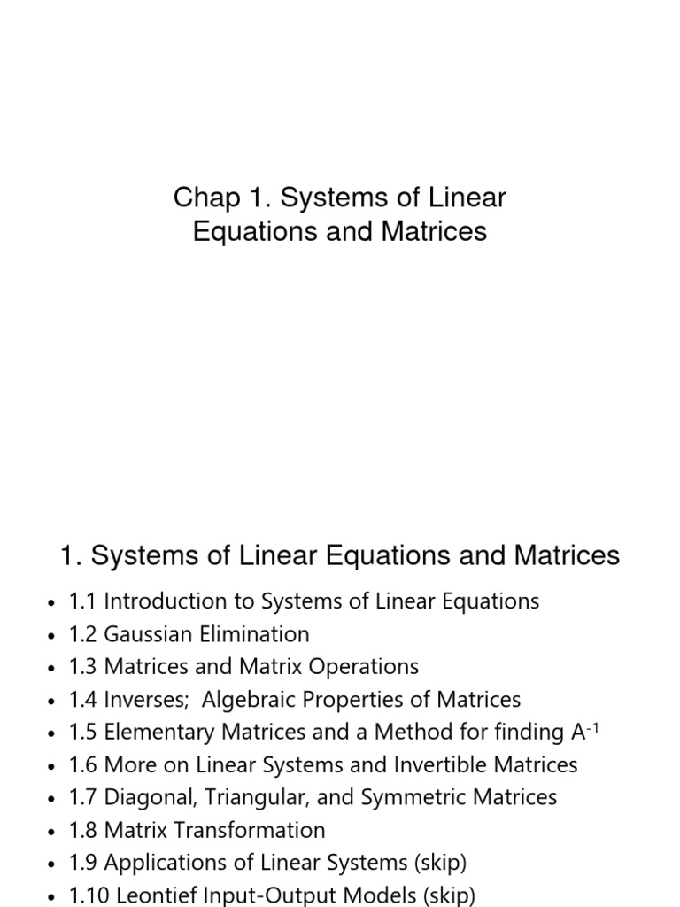Chap1 Systems Of Linear Equations Pdf Matrix Mathematics System Of Linear Equations