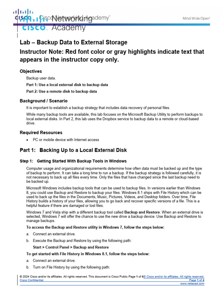 3.1.2.3 Lab - Backup Data To External Storage | PDF