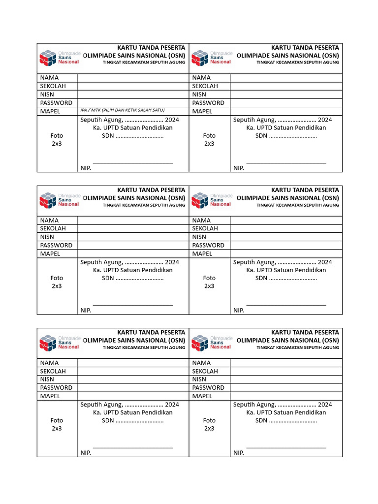 Kartu Tanda Peserta Osn | PDF