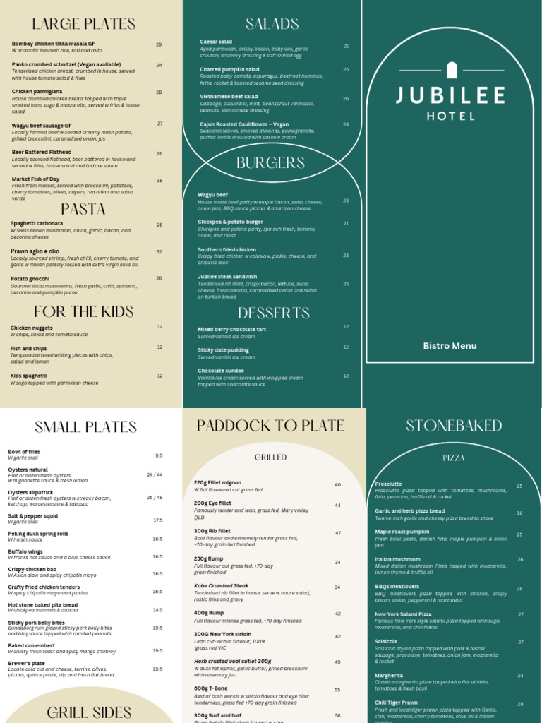 Jubilee Hotel Menu (39.5 × 29.7cm) | PDF | Pizza | Salad