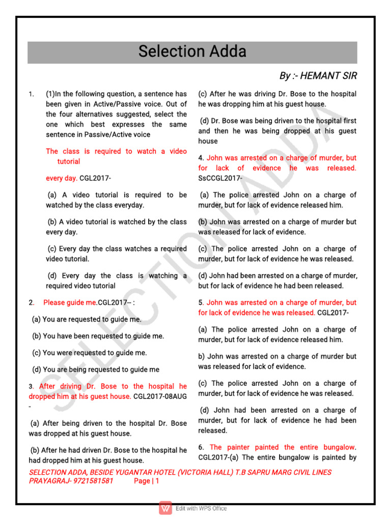 SSC CGL Voice Change Practice | PDF