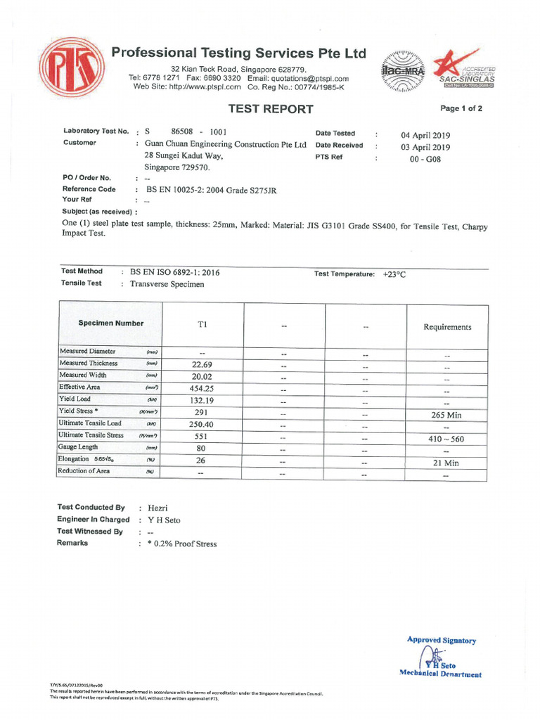 Steel Plte Test Report | PDF
