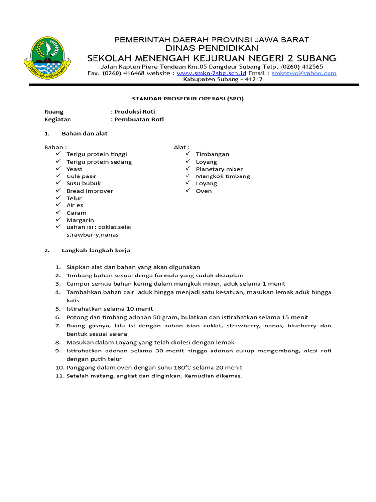 SOP Roti Manis | PDF | Memasak, Makanan, & Anggur