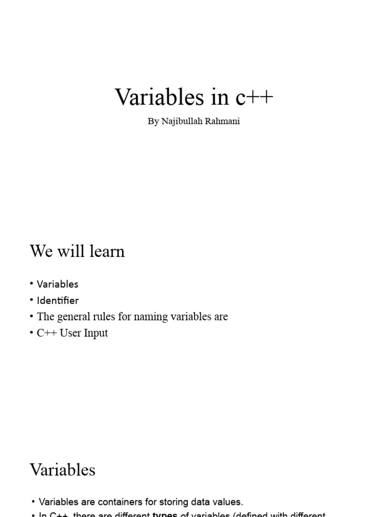 4 Variables in C++ | PDF | Integer (Computer Science) | Data Type