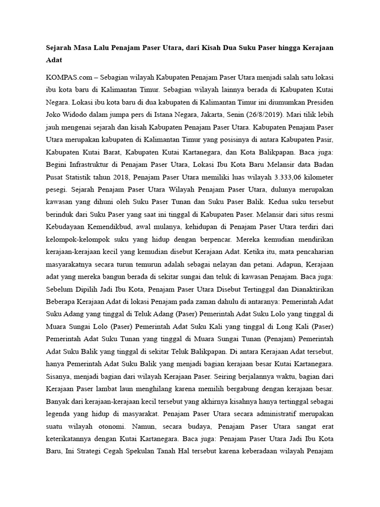 Sejarah Masa Lalu Penajam Paser Utara | PDF