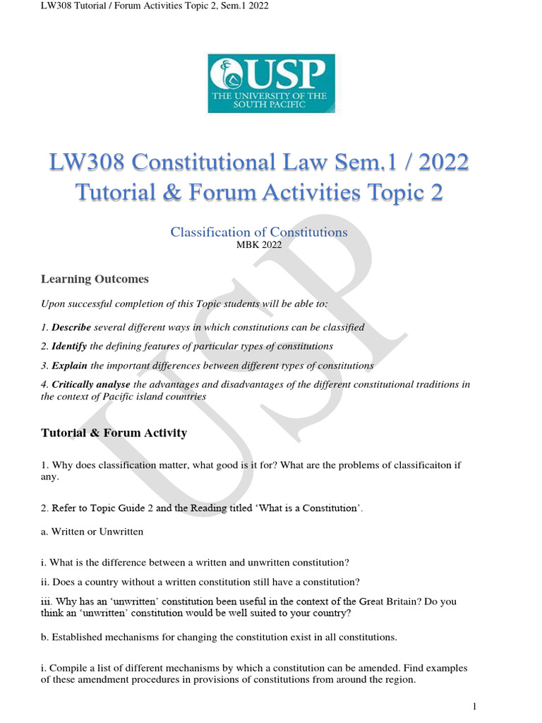 Tutorial and Forum Activities 2 Feedback 2022 | PDF | Constitution | Sources Of Law