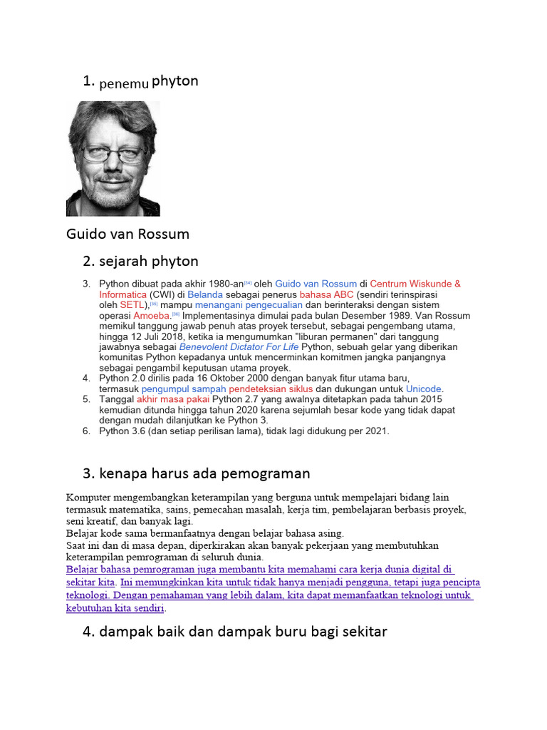 Pencipta Bahasa Pemrograman Python | PDF | Karier & Perkembangan | Ilmu ...