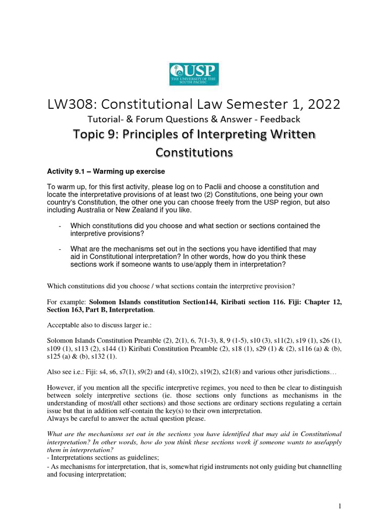 Topic 9 Tutorial Forum Questions and Answers LW308 2022 | PDF