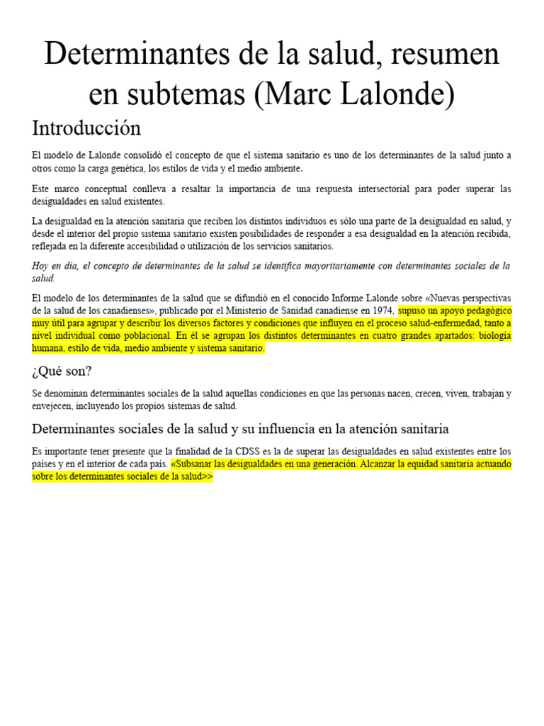 Determinantes de La Salud (Marc Lalonde) | PDF | Relaciones personales ...