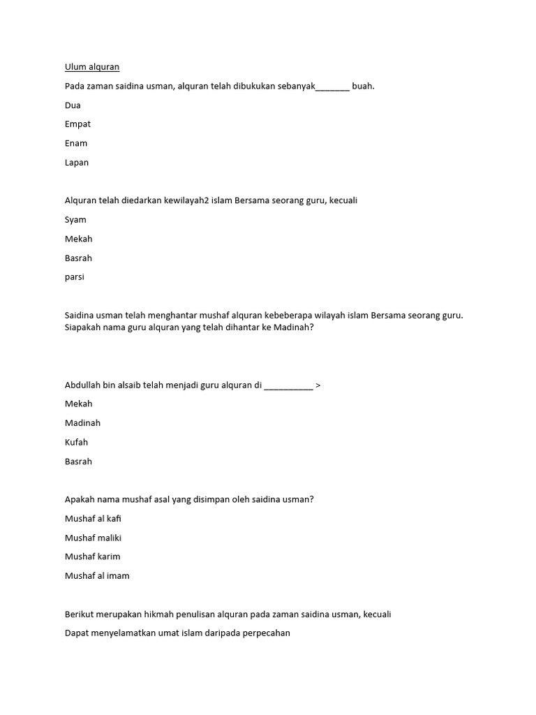 Koleksi Soalan KKQ F2 Rumi | PDF