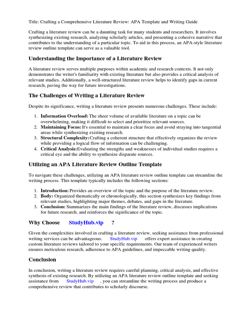 Literature Review Outline Apa Template | PDF | Apa Style | Literature ...