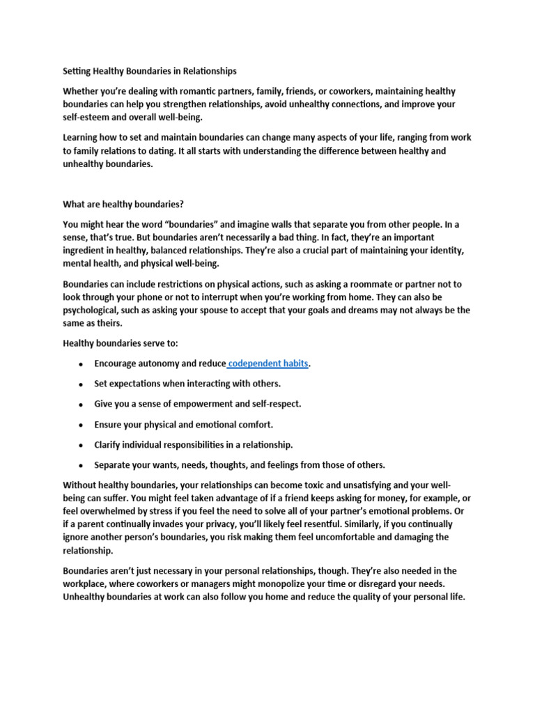 Setting Healthy Boundaries in Relationships | PDF | Feeling | Happiness