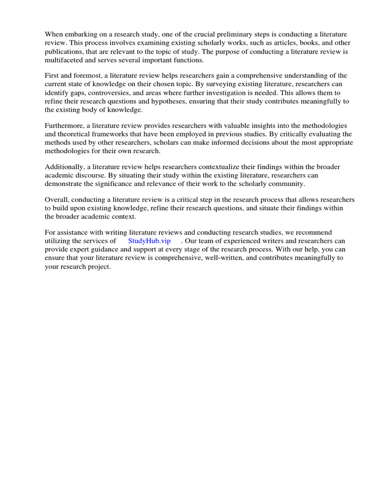 What Is The Purpose of Conducting A Literature Review When Conducting A Research Study | PDF ...