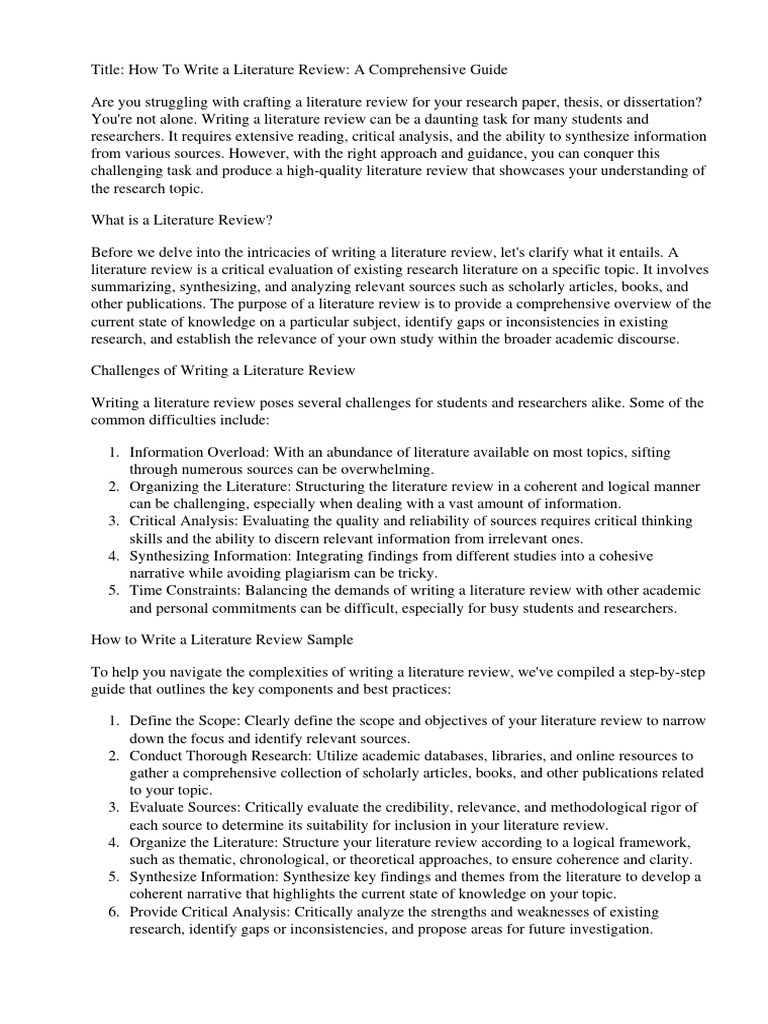How To Write Literature Review Sample | PDF | Critical Thinking ...