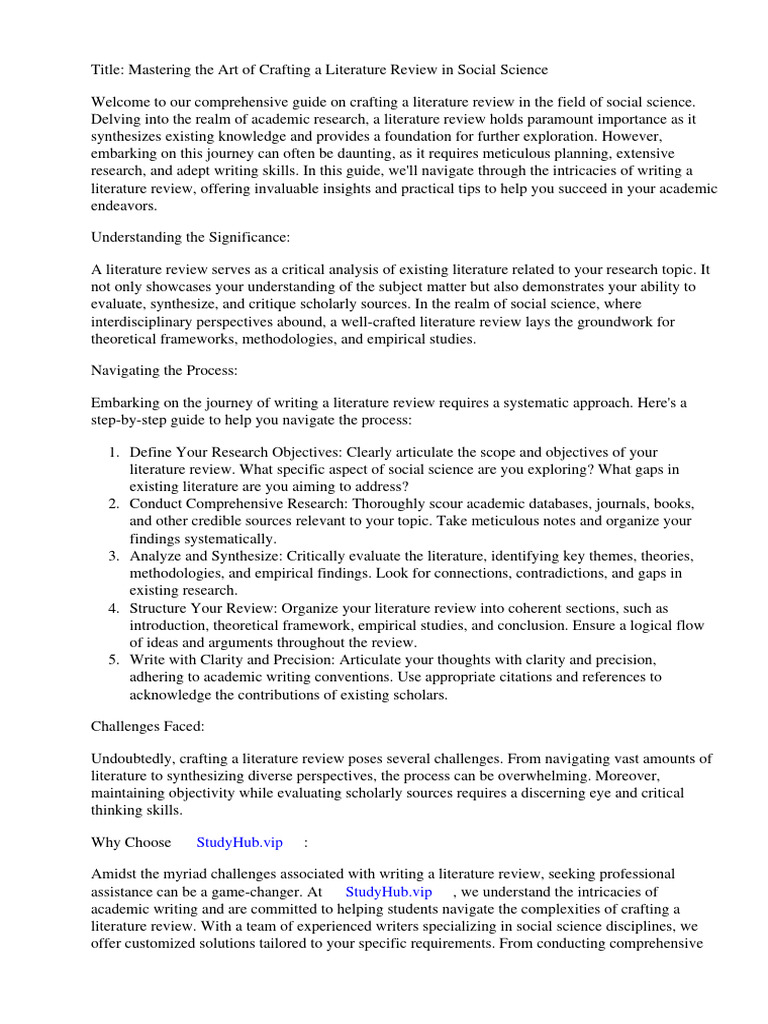 How To Write Literature Review Social Science | PDF | Literature Review ...