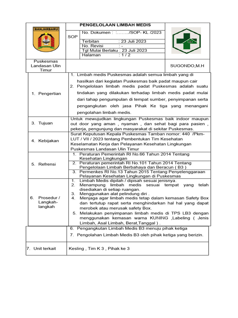 Sop Penanganan Limbah | PDF