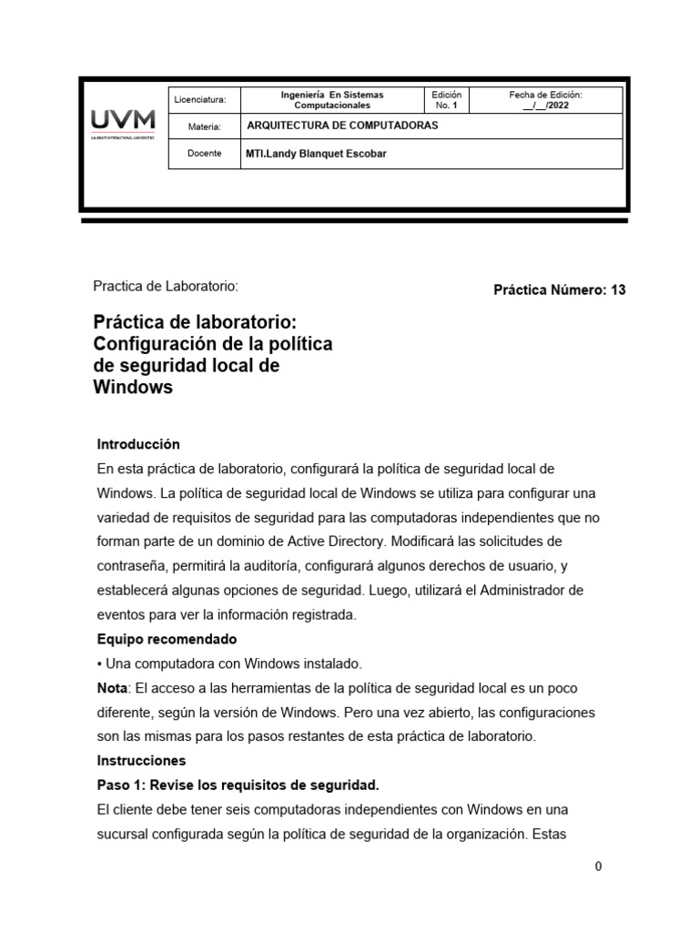 Reporte Practica - Arq - Comp - 13 | PDF | Contraseña | Directorio Activo