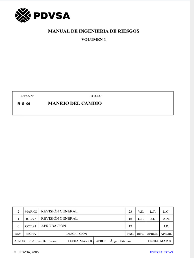 Pdvsa Ir-S-06 Manejo de Cambio | PDF | Seguridad y salud ocupacional ...