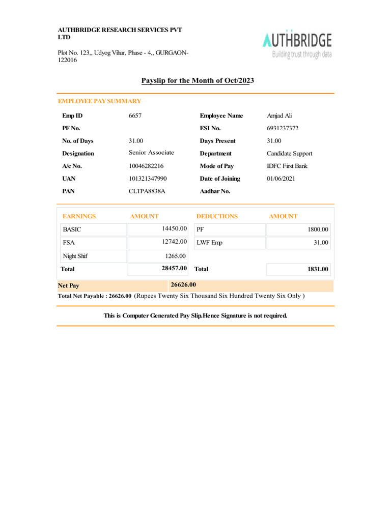 Salary Slip | PDF | Payments | Expense