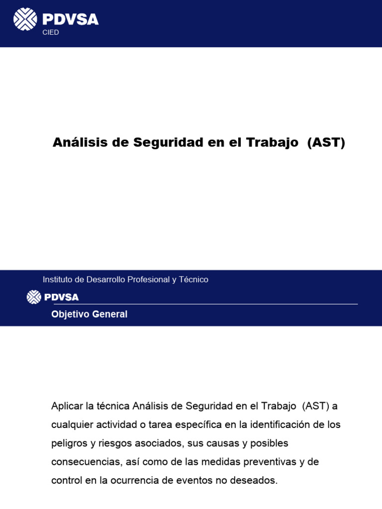 Analisis de Seguridad en El Trabajo AST PDVSA | PDF
