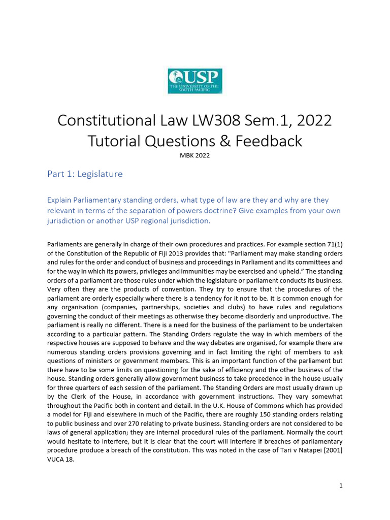 Tutorial Activities and Feedback Topic 12 2022 | PDF | Separation Of Powers | Parliamentary ...