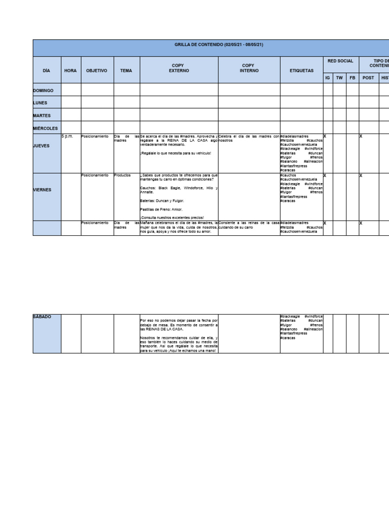 Grilla de Contenido 020521 | PDF