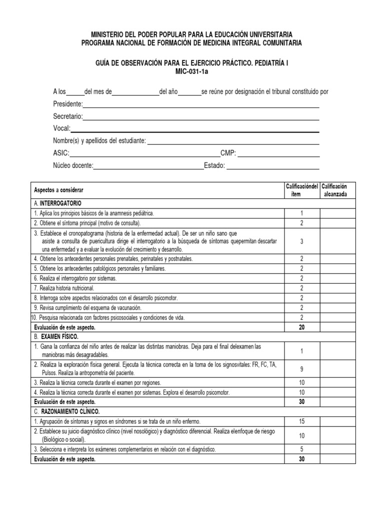 Modelo 031-1a GuiaObs | PDF | Diagnostico medico | Examen físico