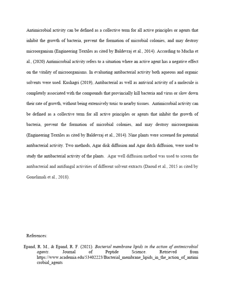 Antimicrobial Activity Can Be Defined As A Collective Term For All ...