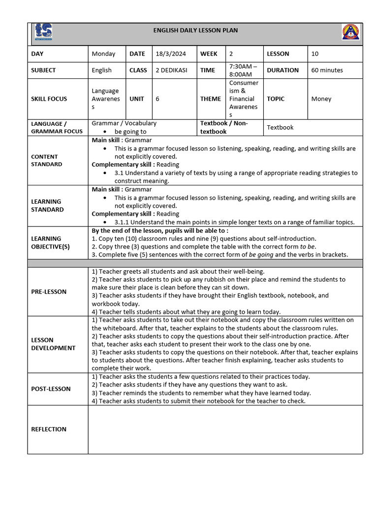 English Lesson Plan Form 1, Form 2 and Form 4 | PDF | Language Arts ...