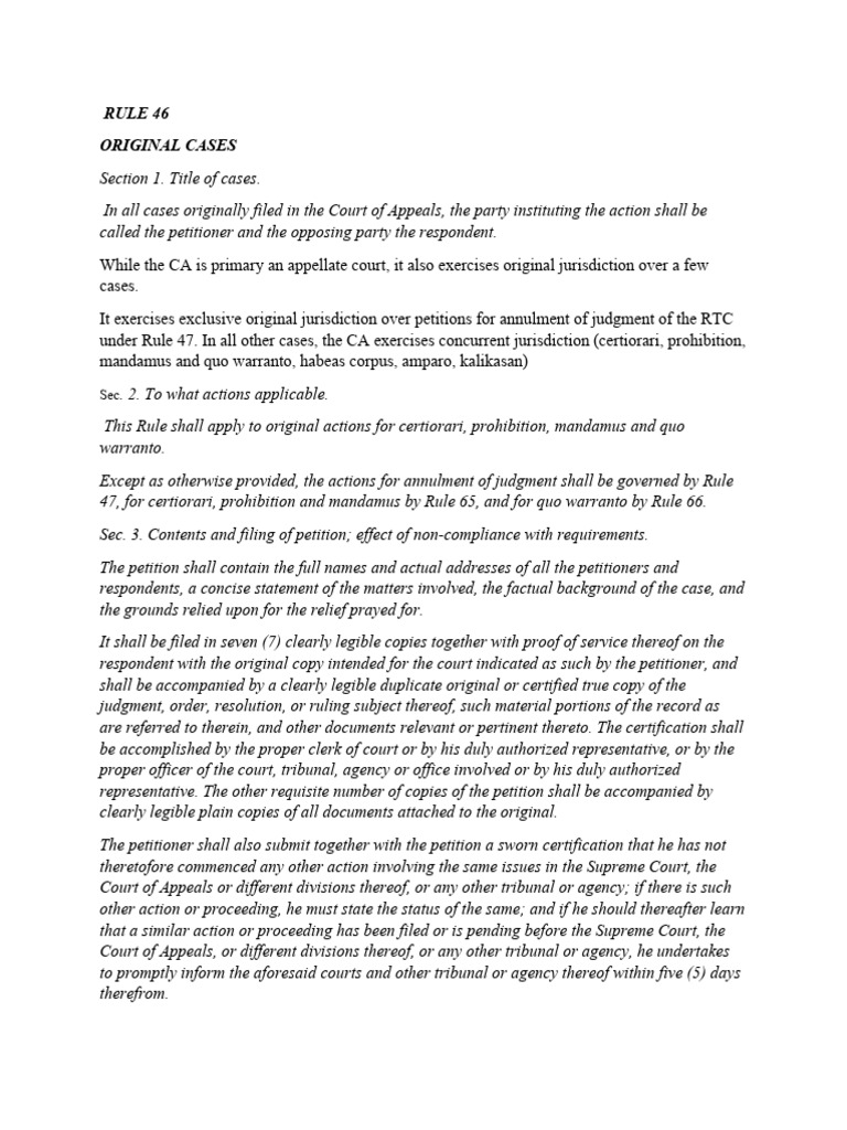 CivPro Reviewer 3 Rule 46 | PDF | Mandamus | Certiorari