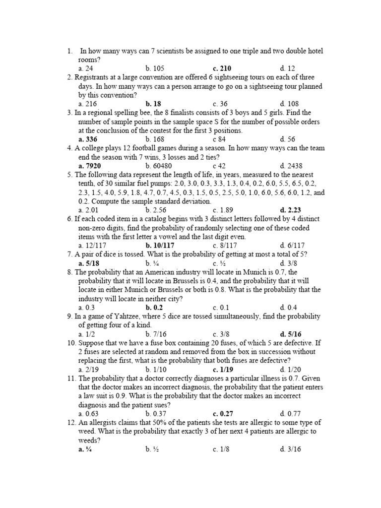 MCQs on Probability and Statistics | PDF | Sampling (Statistics) | Probability