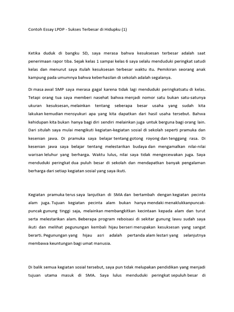 1658 Contoh Essay LPDP 1 | PDF
