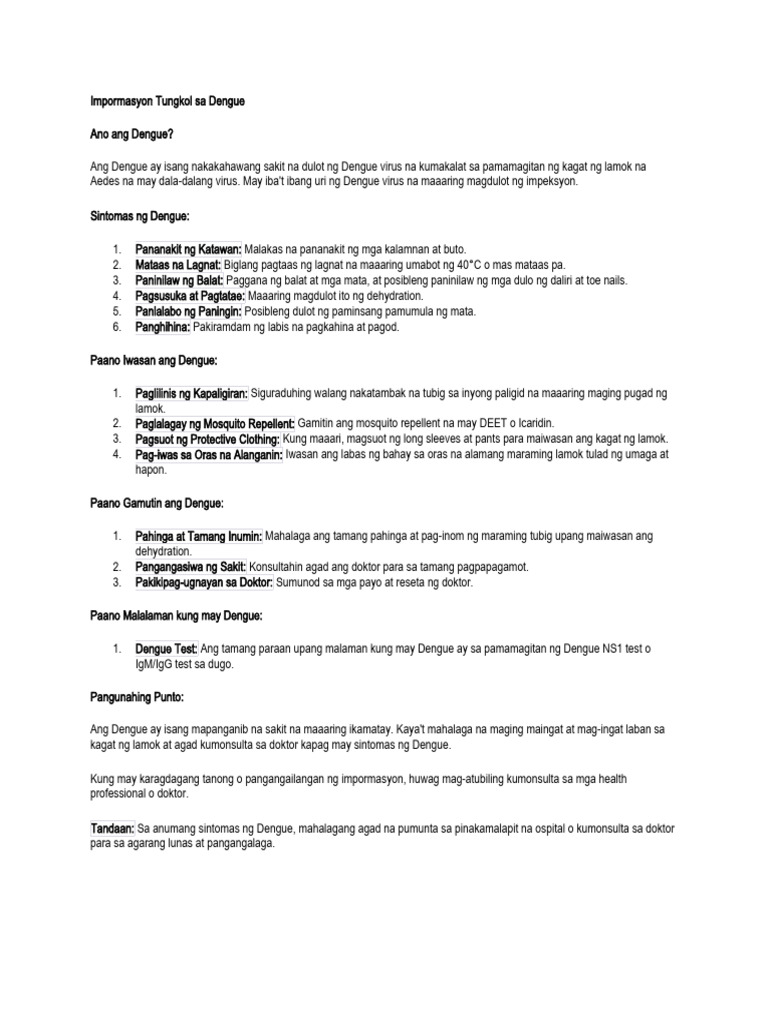 Impormasyon Tungkol Sa Dengue | PDF