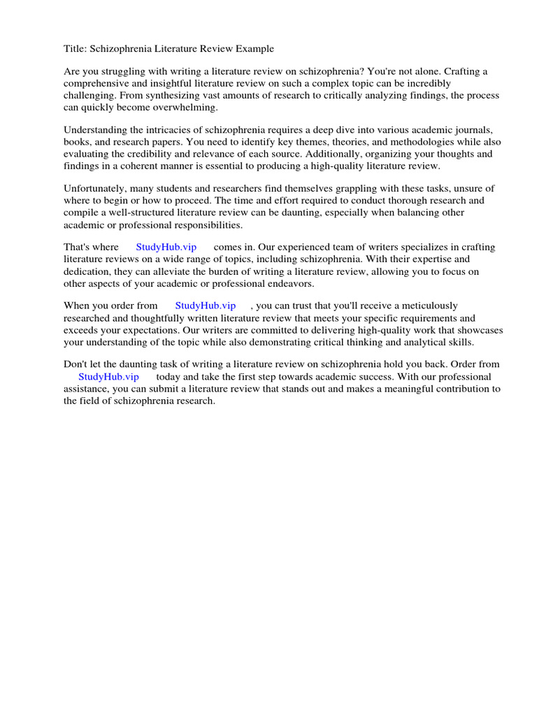 Schizophrenia Literature Review Example Pdf Schizophrenia Psychosis