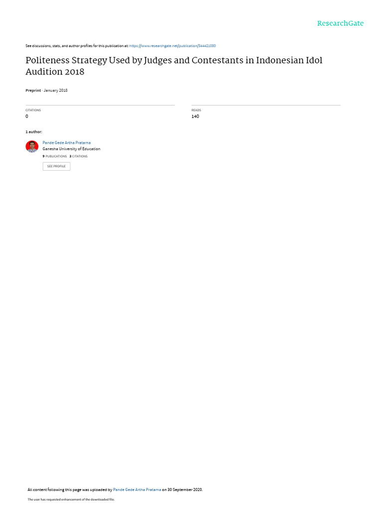 Politeness Strategies in Indonesian Idol 2018 | PDF | Human ...
