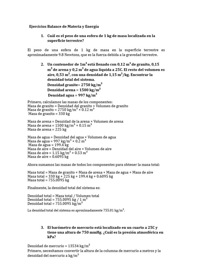 Ejercicios Balance De Materia Y Energ a S2 PDF Pascal Unidad