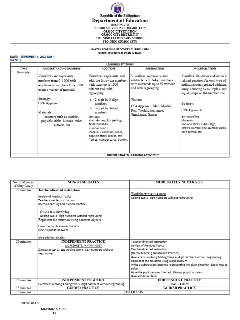 Remedial Plan in Math | PDF