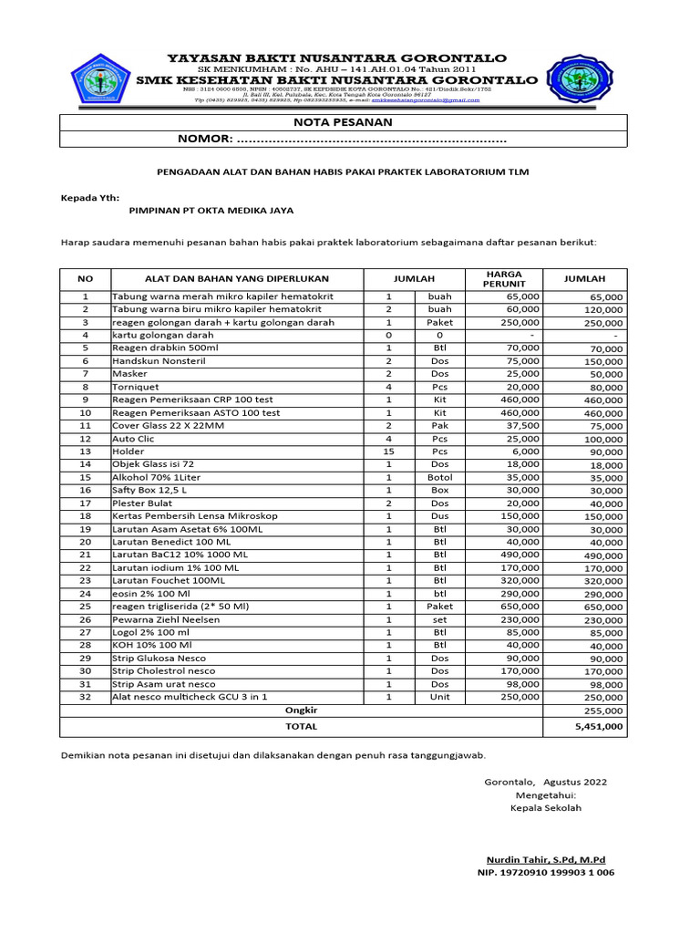 Nota Pesanan TLM | PDF