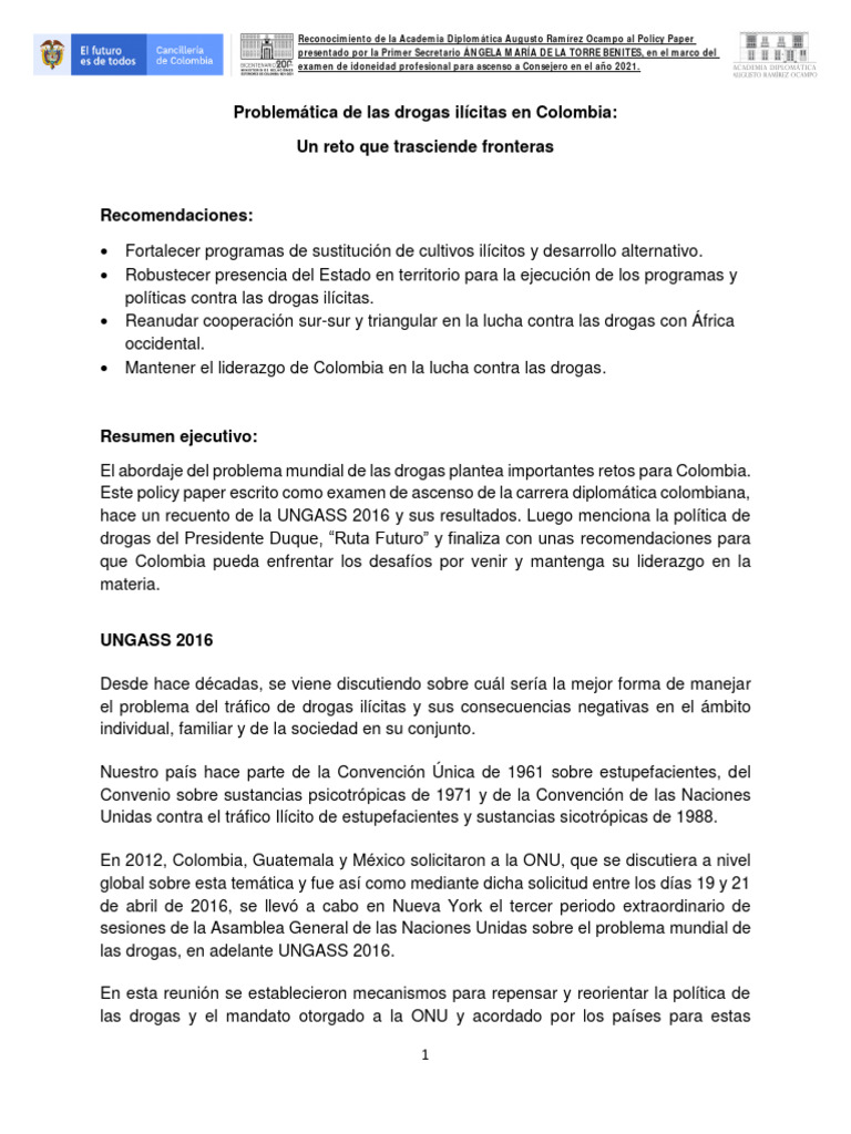 2021 A. de La Torre Problematica de Las Drogas Ilicitas en Colombia Un Reto Que Trasciende ...